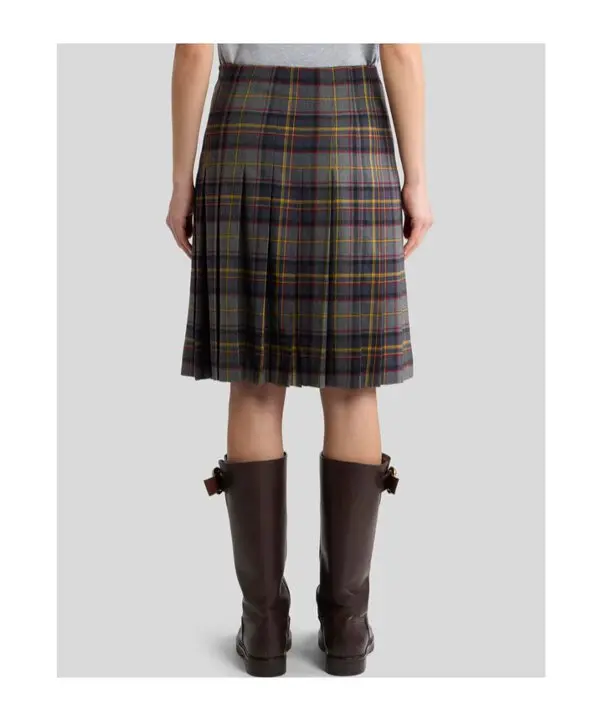 Etro Pleated Short Skirt In Stretch Wool With Check Motif