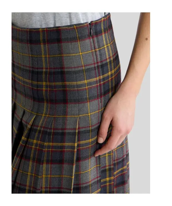 Etro Pleated Short Skirt In Stretch Wool With Check Motif