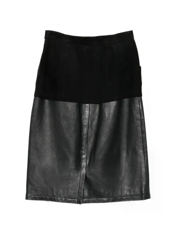 Saint Laurent 1980s Panelled Leather Midi Skirt - Black