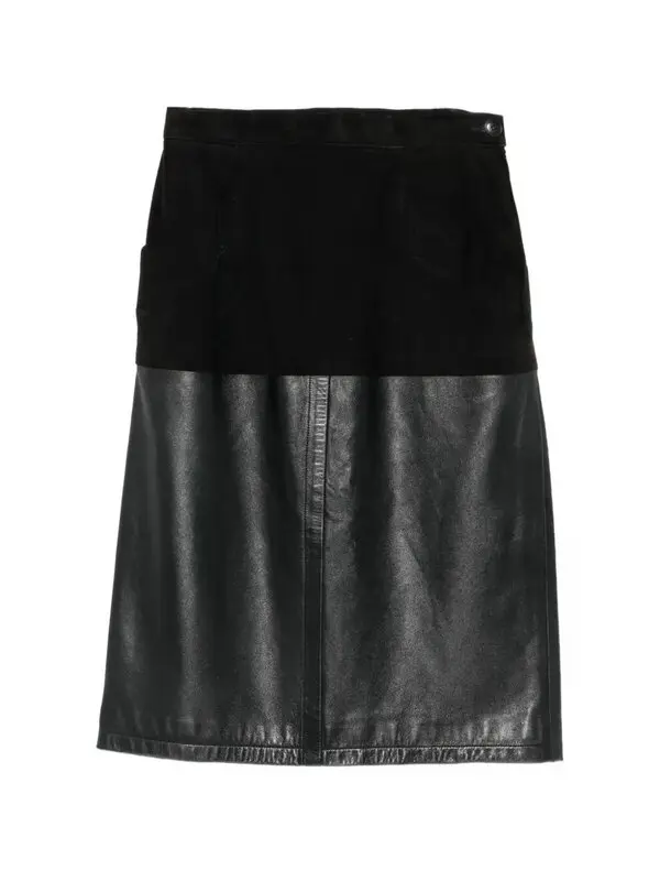 Saint Laurent 1980s Panelled Leather Midi Skirt - Black