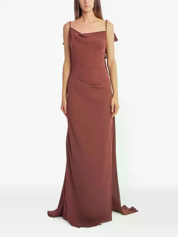 IRINA SCHROTTER Ruffled Cowl-neck Maxi Dress - Brown