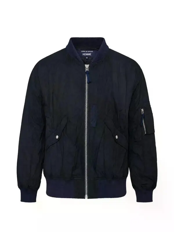 Comme Des Garçons Crinkled Zip-up Bomber Jacket - Blue