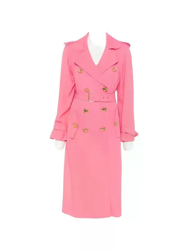 Moschino 2000s Heart-button Belted Overcoat - Pink