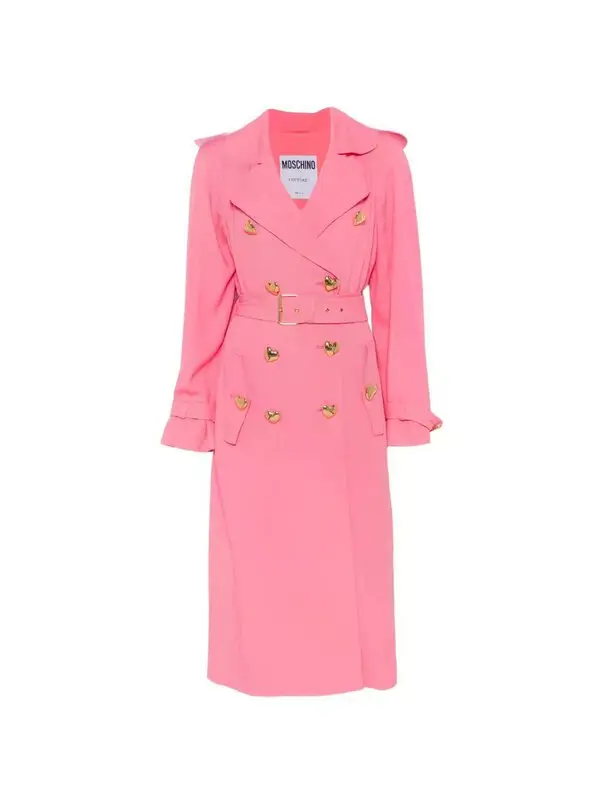 Moschino 2000s Heart-button Belted Overcoat