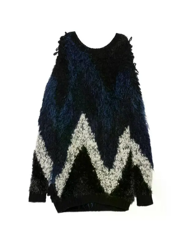 JUNYA WATANABE COMME DES GARCONS 2000s Chevron Knit Mini Dress - Black