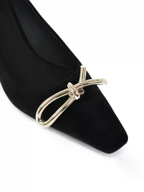 FERRAGAMO Annie Heeled Pumps In Suede With Logo-engraved Hardware