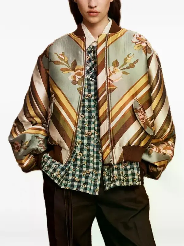 ALEMAIS La Rosa Jacquard Bomber Jacket - Neutrals