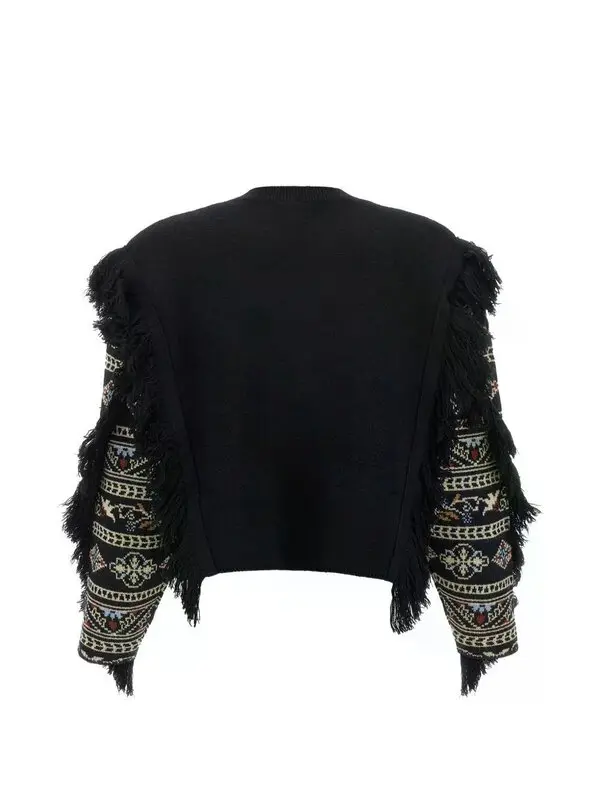 Farm Rio Embroidered Fringed Sweater With Geometric And Paisley Motifs