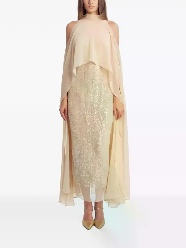 IRINA SCHROTTER Sequin-embellished Cape-overlay Midi Dress