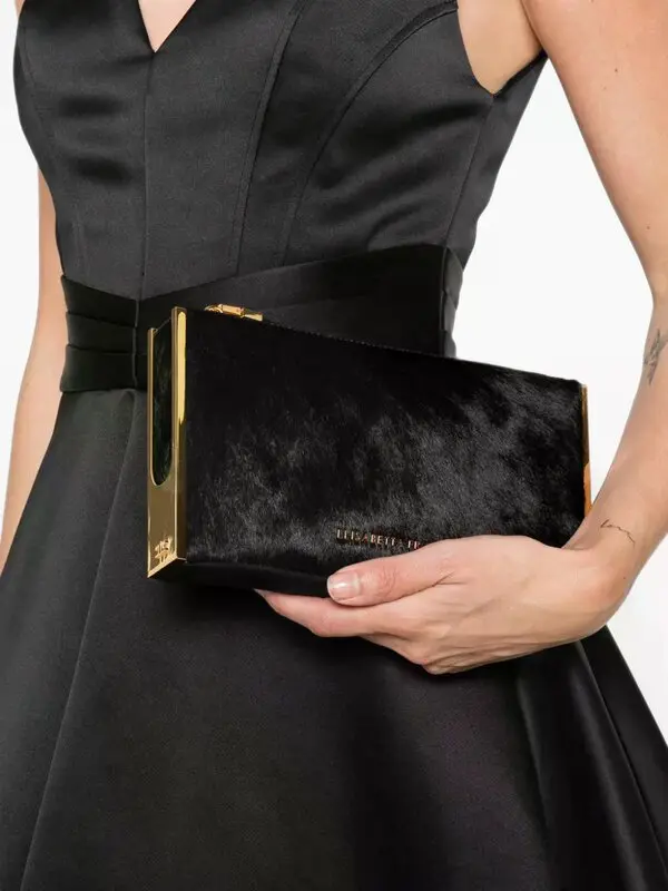 Elisabetta Franchi Hair And Leather Clutch Bag - Black