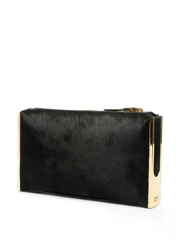 Elisabetta Franchi Hair And Leather Clutch Bag - Black