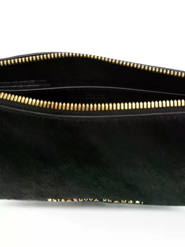 Elisabetta Franchi Hair And Leather Clutch Bag - Black