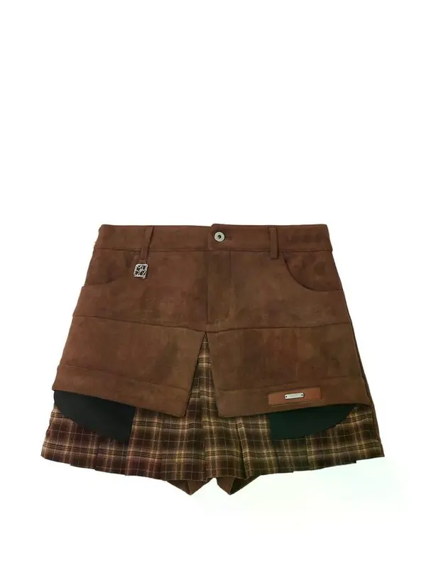 MUSIUM DIV. Layered Check-print Mini Shorts - Brown