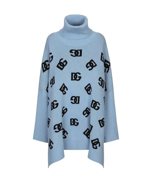 Dolce & Gabbana Dolce Gabbana Logo Detailed High Neck Jumper - Light Blue