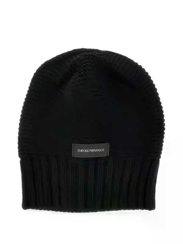 Emporio Armani Logo-patch Chunky-knit Beanie Hat