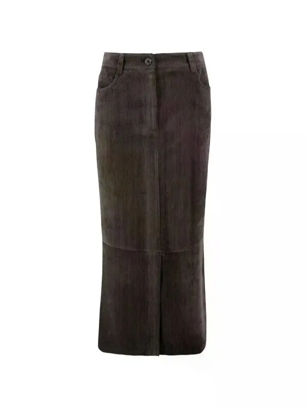 D.exterior Corduroy Front-slit Midi Skirt - Grey