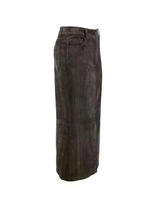D.exterior Corduroy Front-slit Midi Skirt