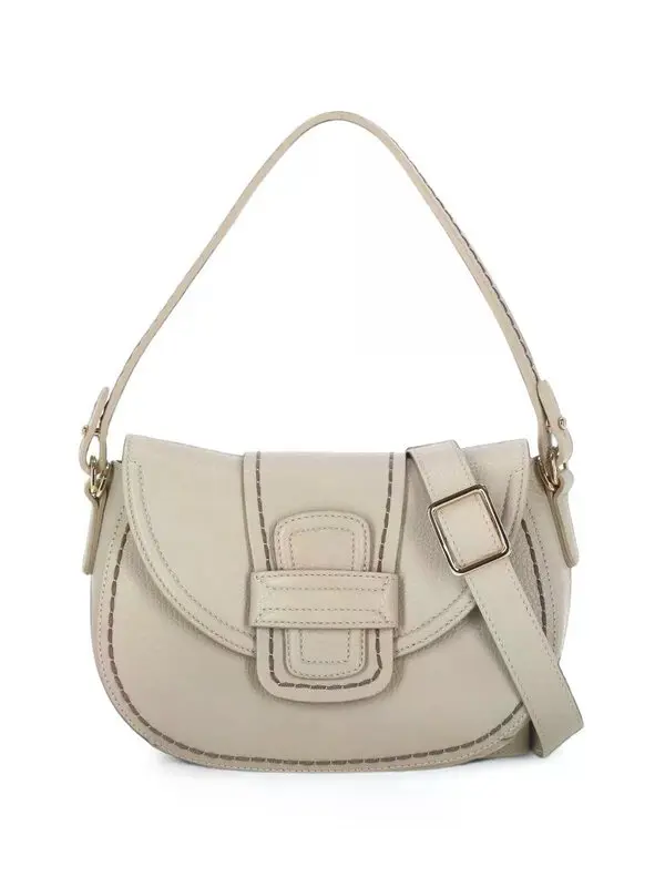 VISONA` Contrast-stitch Pebbled Shoulder Bag