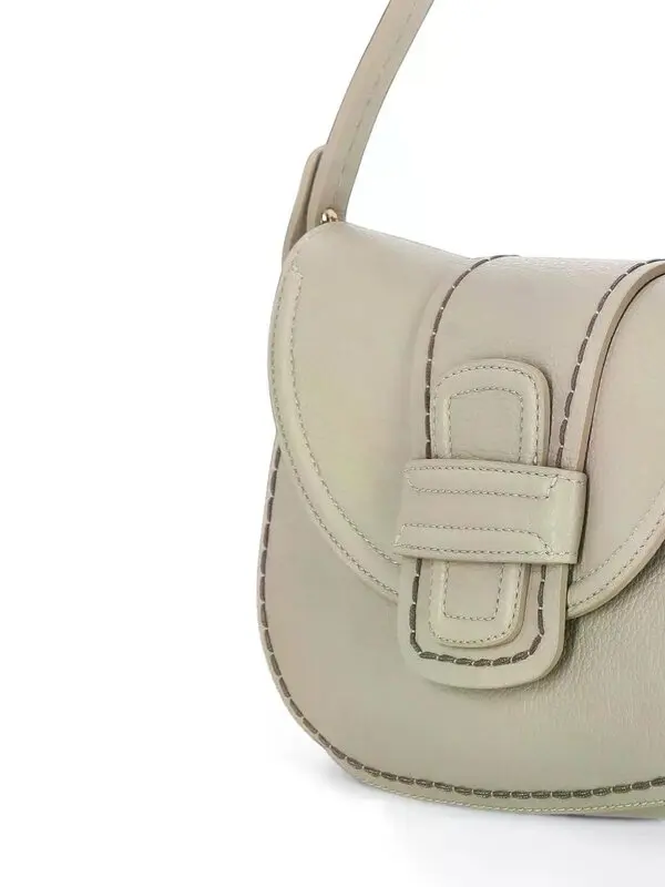 VISONA` Contrast-stitch Pebbled Shoulder Bag