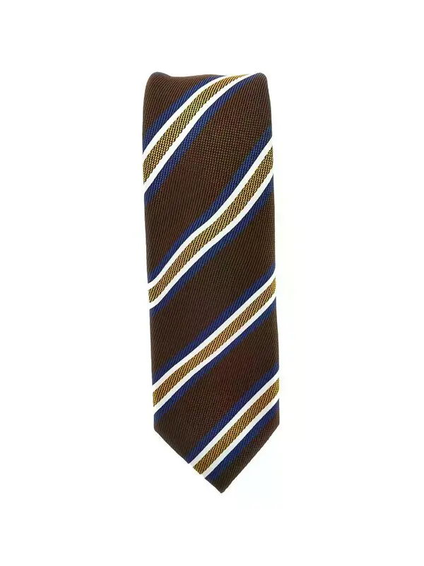 Emporio Armani Striped Silk Neck Tie - Brown