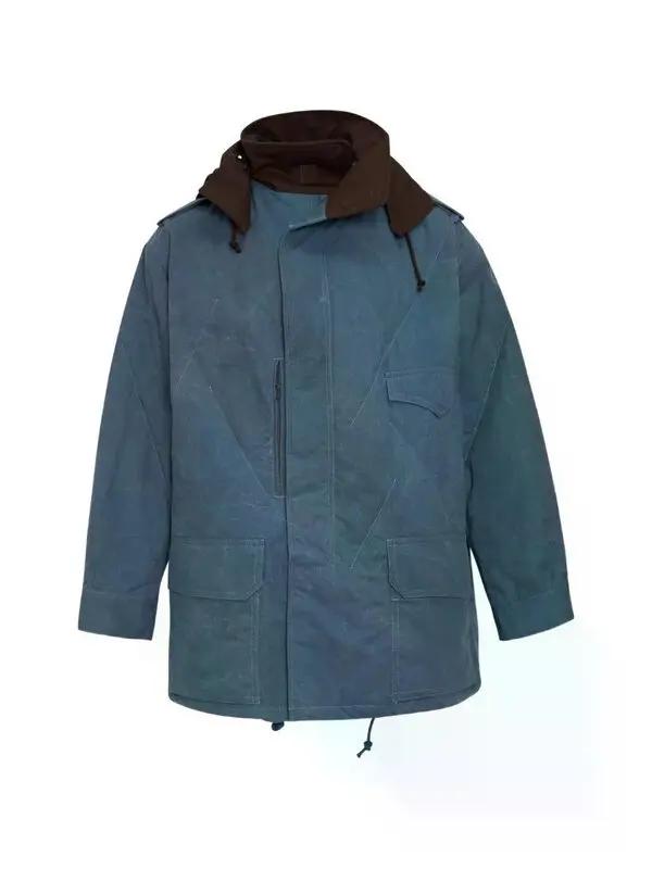 Yohji Yamamoto Hooded Ripstop Coat - Blue