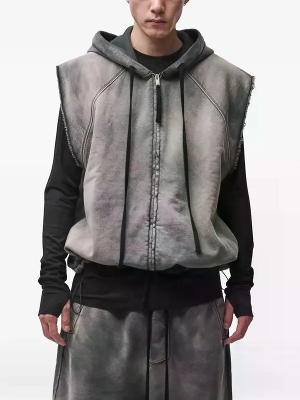 THOM KROM Stone-wash Hooded Vest - Grey