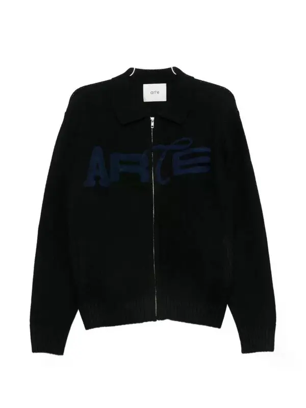 ARTE ANTWERP Logo-embroidered Zip-up Sweater - Black