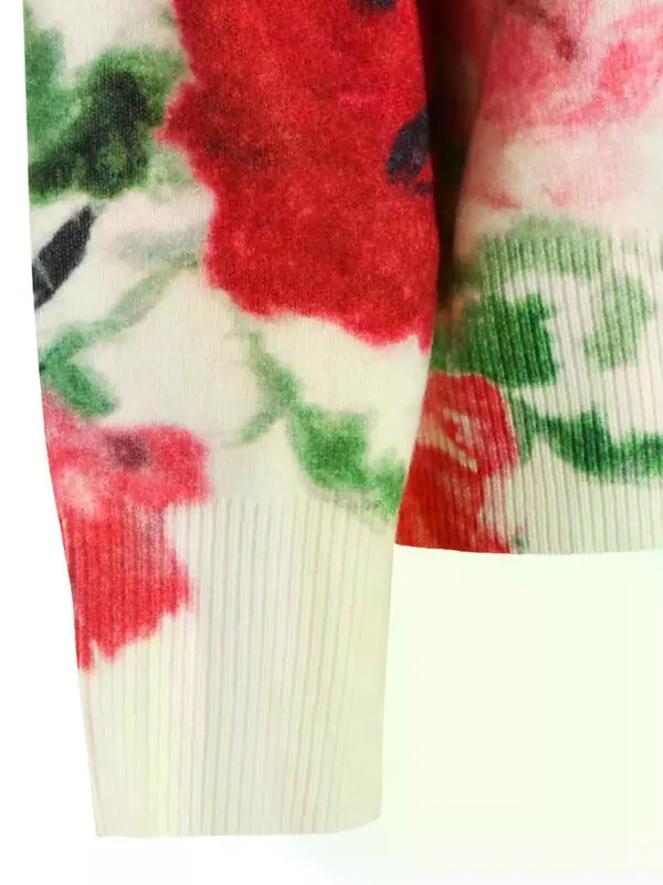 Blumarine Floral Print Sequin Embellished V-neck Sweater