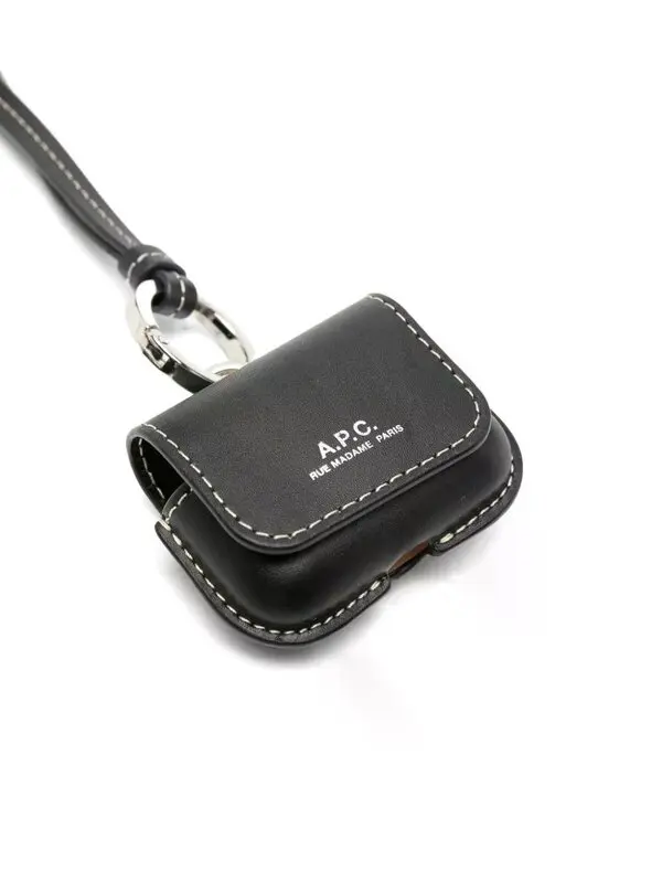 A.p.c. Logo-print Leather Airpods Pro Case Charm - Black