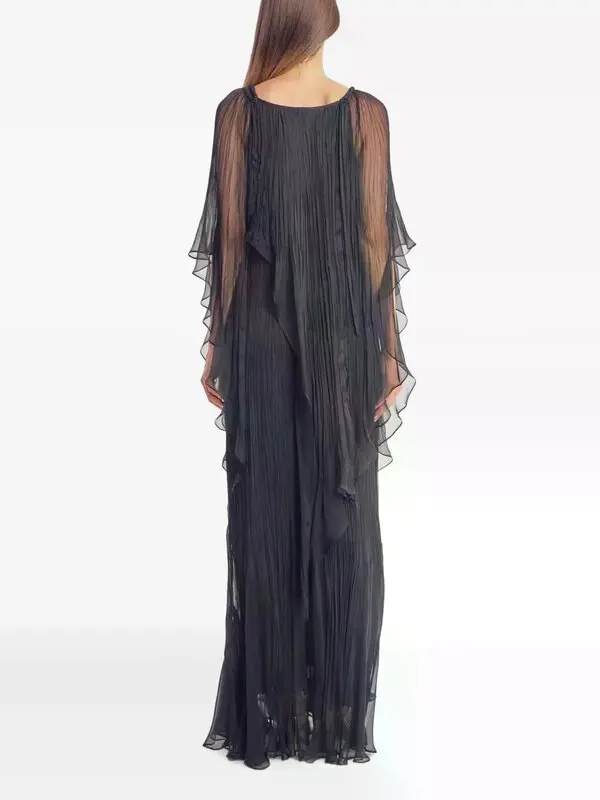 IRINA SCHROTTER Cherise Plissé Ruffled Maxi Dress