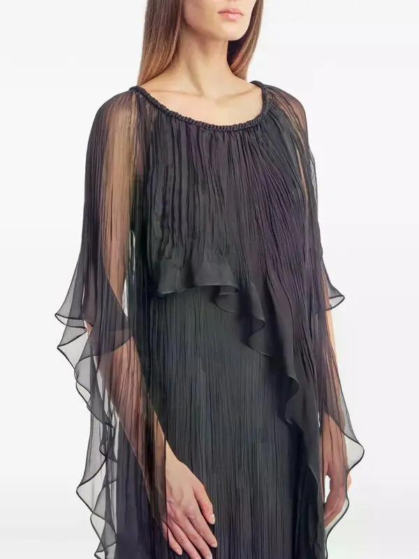 IRINA SCHROTTER Cherise Plissé Ruffled Maxi Dress