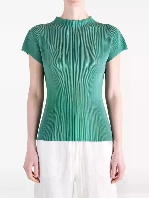 Issey Miyake August Pleated High-neck Top - Green