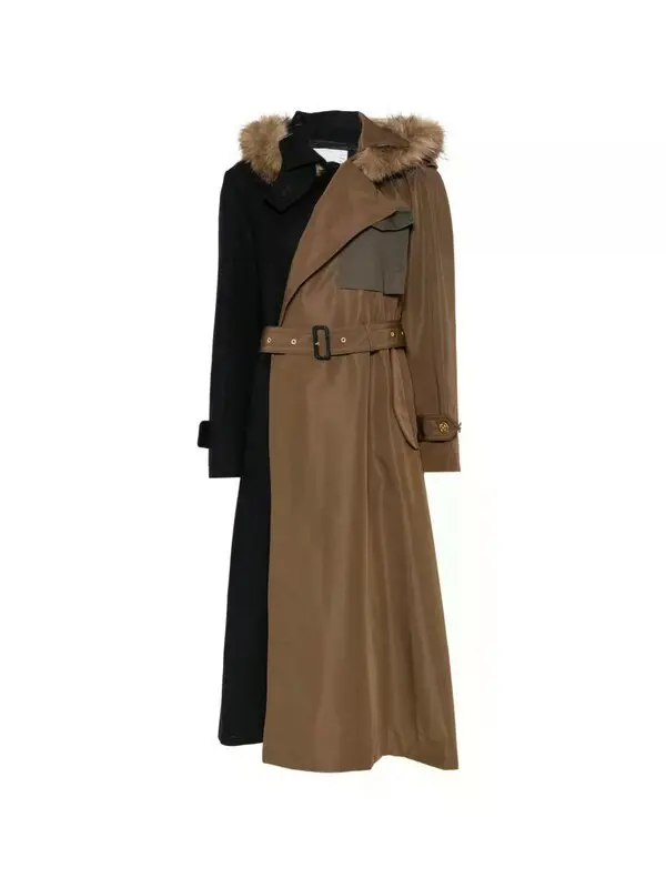 Sacai Faux Fur-trimmed Belted Coat