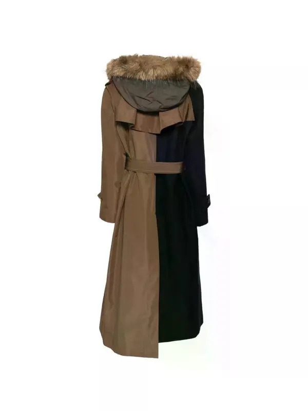 Sacai Faux Fur-trimmed Belted Coat
