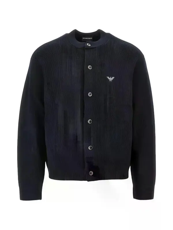 Emporio Armani Logo-embroidered Ribbed-knit Cardigan - Blue