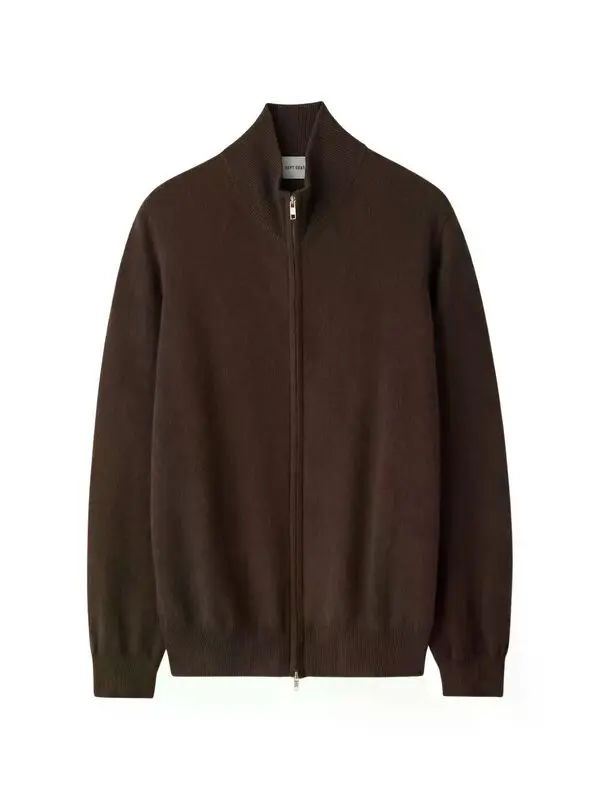 Soft Goat Zip-up Cashmere Sweater - Brown