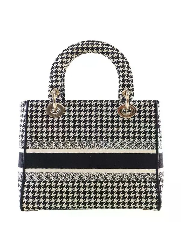 Dior 2021 Medium Embroidered Canvas Houndstooth Lady D Lite Satchel
