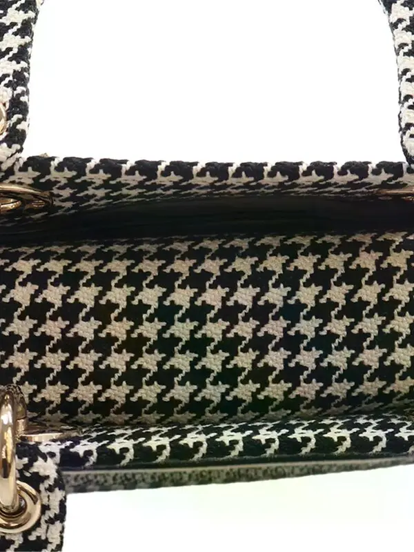 Dior 2021 Medium Embroidered Canvas Houndstooth Lady D Lite Satchel