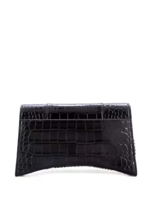 Balenciaga Hourglass Chain Crocodile Embossed Leather Crossbody Bag - Black