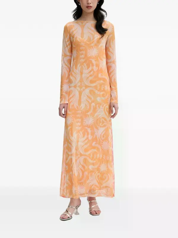 NEVER FULLY DRESSED Graphic-print Long-sleeve Midi Dress