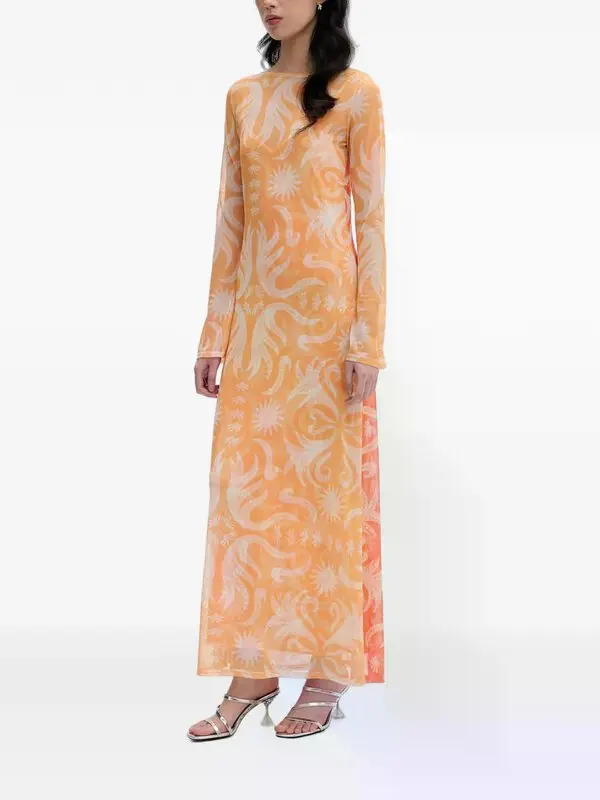 NEVER FULLY DRESSED Graphic-print Long-sleeve Midi Dress