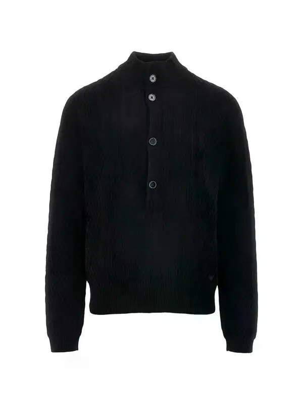 Emporio Armani Button-up Textured Sweater - Black