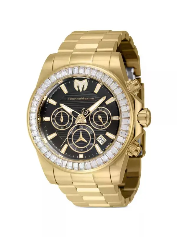 TECHNOMARINE Gold-tone Chronograph Watch With Crystal Bezel - Black