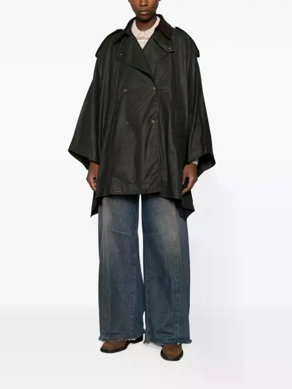 VICOLO Double-breasted Waxed Cape With Corduroy Collar - Green