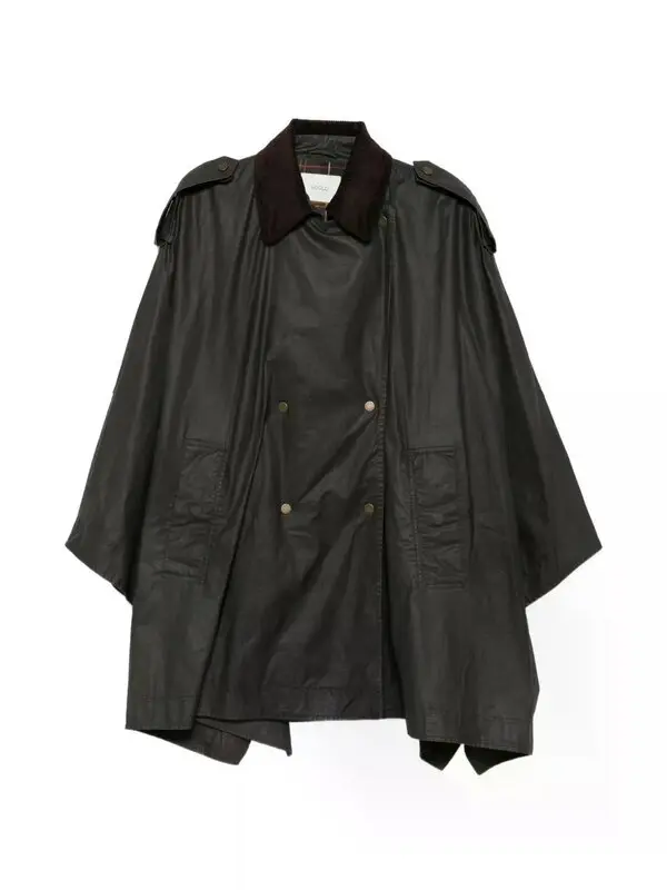 VICOLO Double-breasted Waxed Cape With Corduroy Collar - Green
