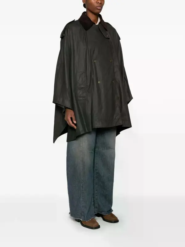 VICOLO Double-breasted Waxed Cape With Corduroy Collar - Green