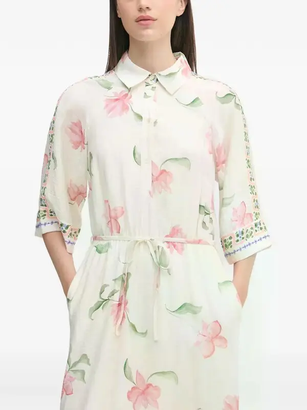 MOS MOSH Mmbunno Big Orchid Floral-print Belted Midi Dress - White