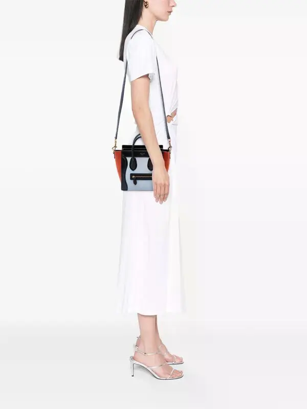 Celine Nano Luggage Tote Satchel In Nubuck And Drummed Calfskin - White