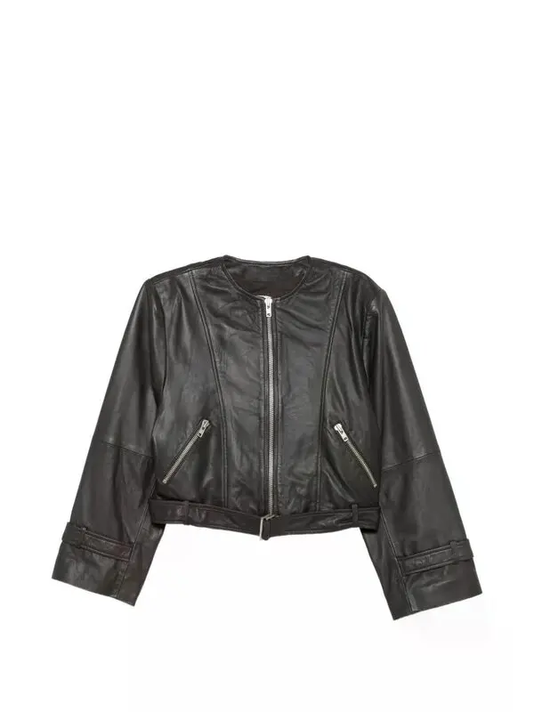ALYSI Belted Leather Jacket - Brown