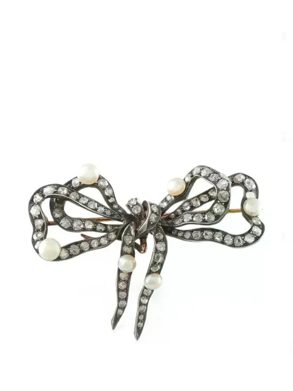 LB EXCLUSIVE Diamond And Pearl Bow Brooch